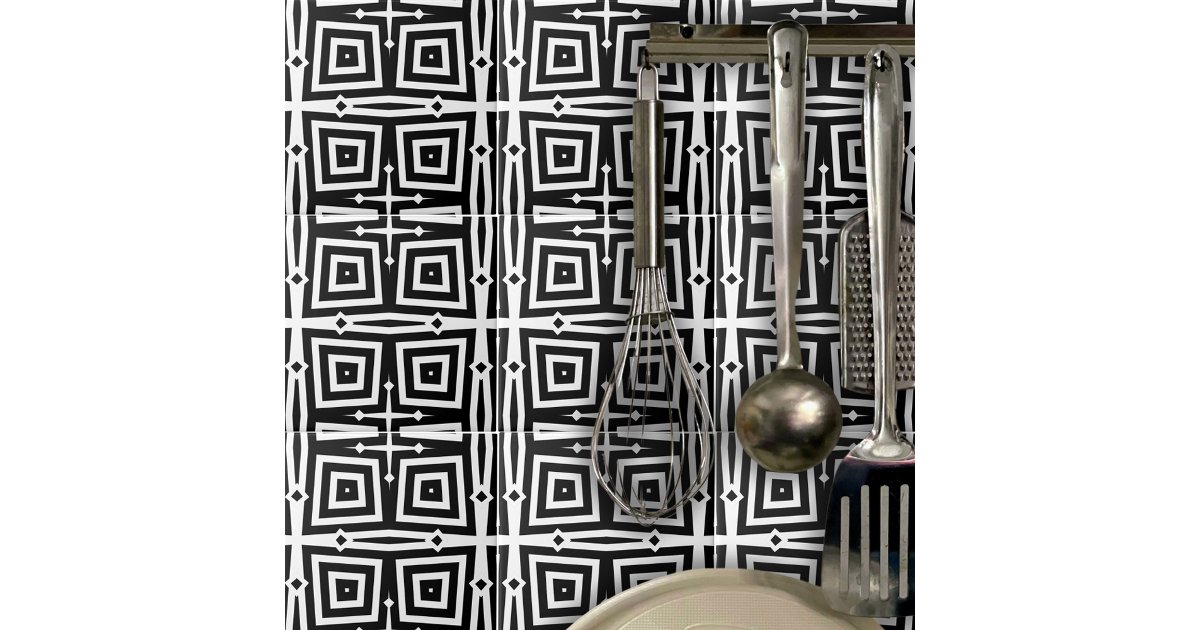 Abstract Modern Black & White Geometric Pattern Ceramic Tile | Zazzle