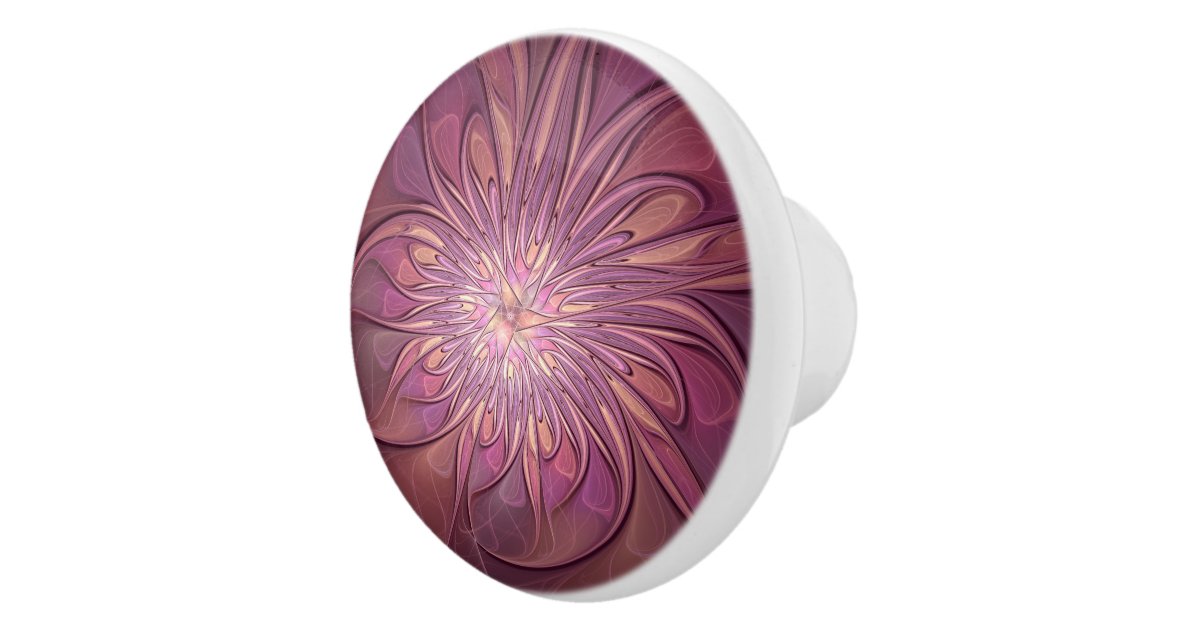 Abstract Modern Floral Fractal Art Berry Colors Ceramic Knob | Zazzle
