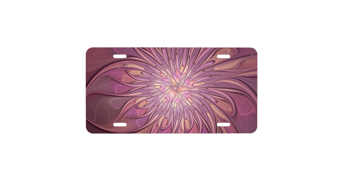 Abstract Modern Floral Fractal Art Berry Colors License Plate | Zazzle