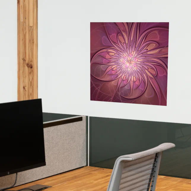 Abstract Modern Floral Fractal Art Berry Colors Wall Decal | Zazzle