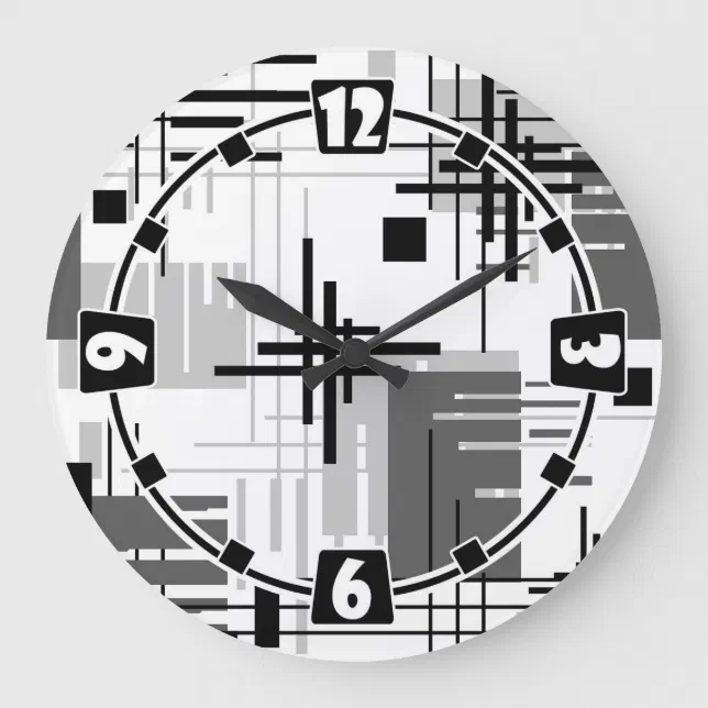 Abstract modern geometric shapes striped lined rec large clock | Zazzle