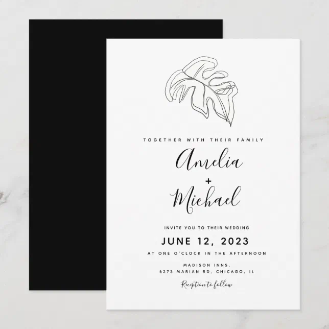 Abstract Monstera Hand Drawn Botanical Wedding Invitation | Zazzle