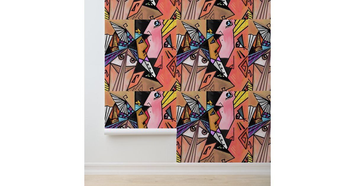 Abstract Mood Faces Art Cubism Painting Wallpaper | Zazzle