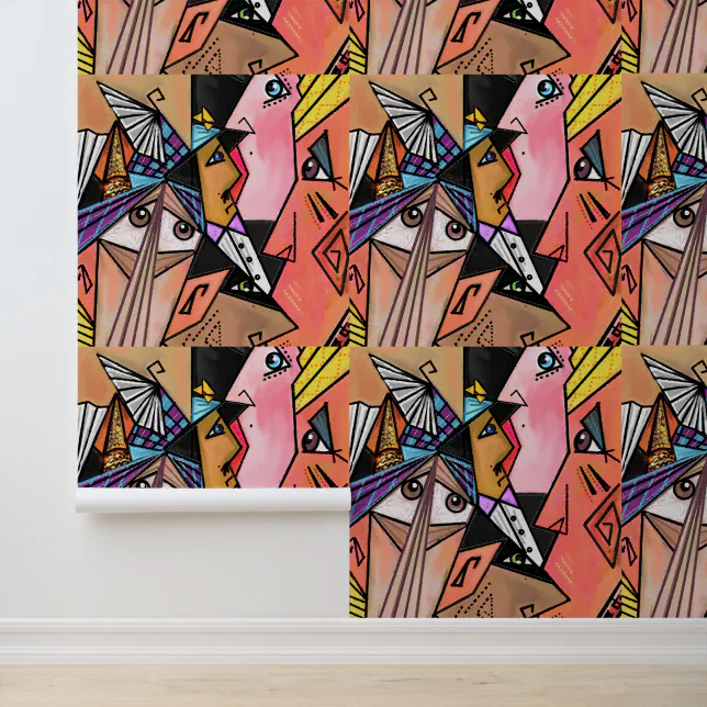 Abstract Mood Faces Art Cubism Painting Wallpaper | Zazzle