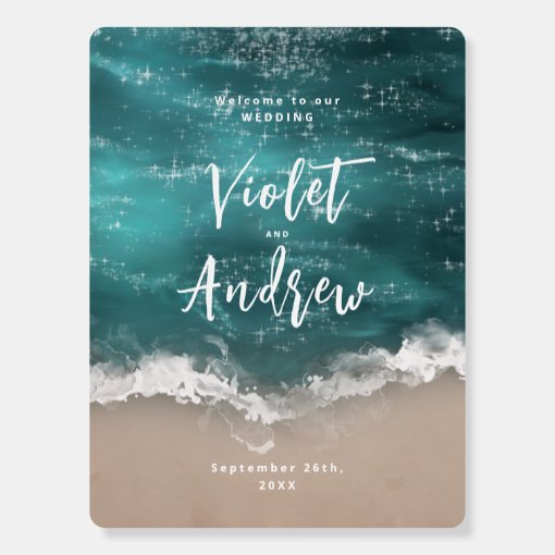Abstract moody ocean beach wedding Welcome Sign | Zazzle