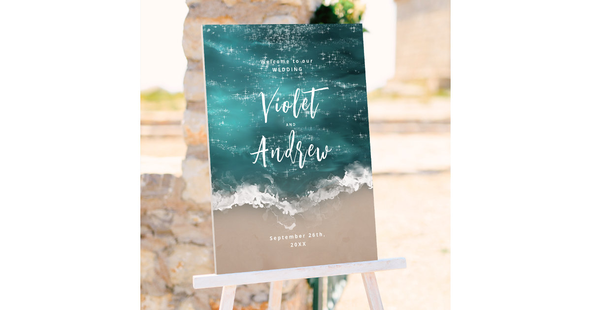 Abstract moody ocean beach wedding Welcome Sign | Zazzle