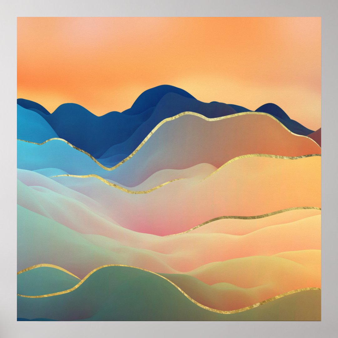 Abstract Mountain Landscape Digital Art Poster | Zazzle