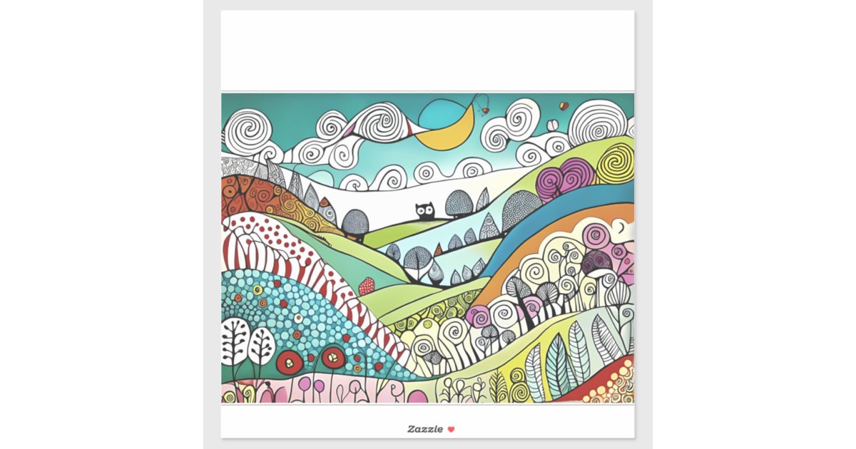 Abstract Nature Line Art Doodle of the Countryside Sticker | Zazzle