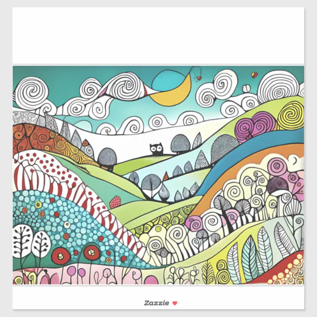 Abstract Nature Line Art Doodle of the Countryside Sticker | Zazzle
