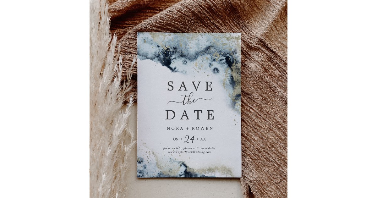 Abstract Navy Celestial Save the Date Card | Zazzle