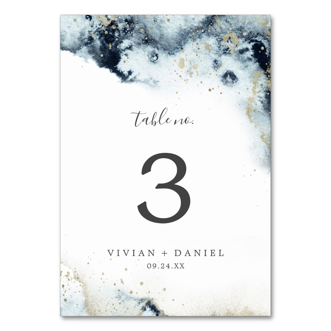 Abstract Navy Watercolor Table Number | Zazzle