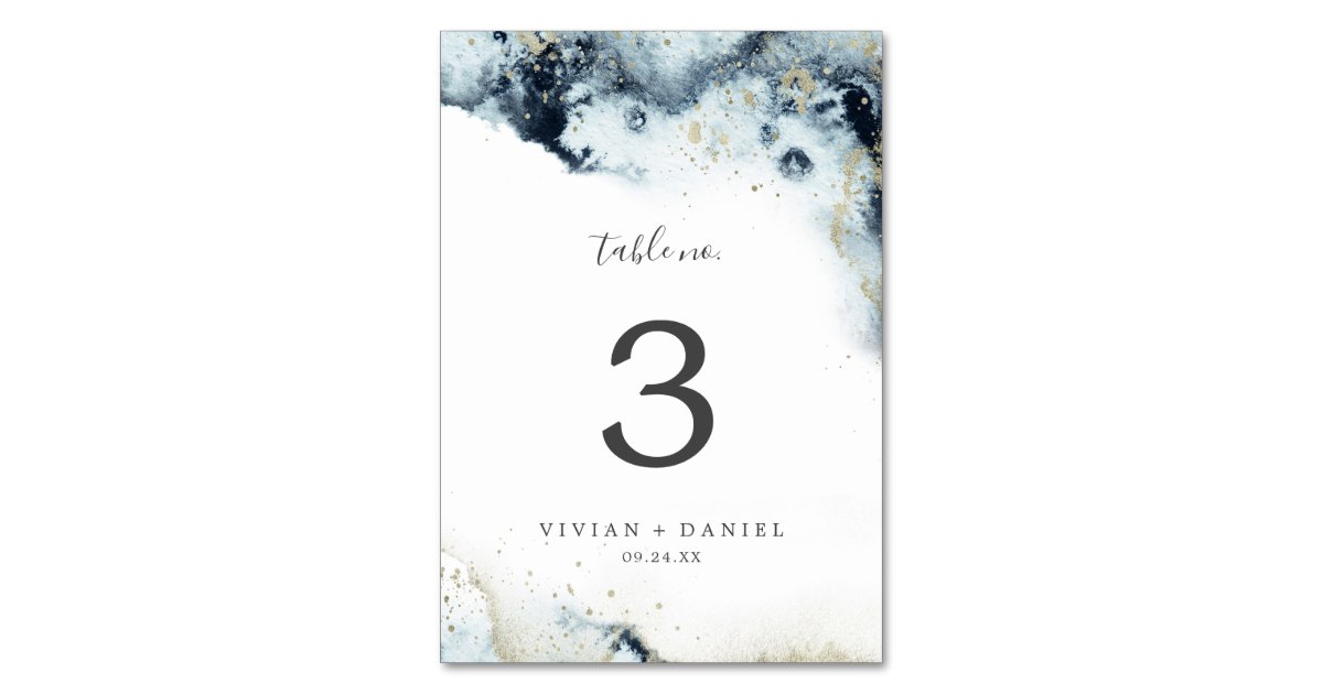 Abstract Navy Watercolor Table Number | Zazzle