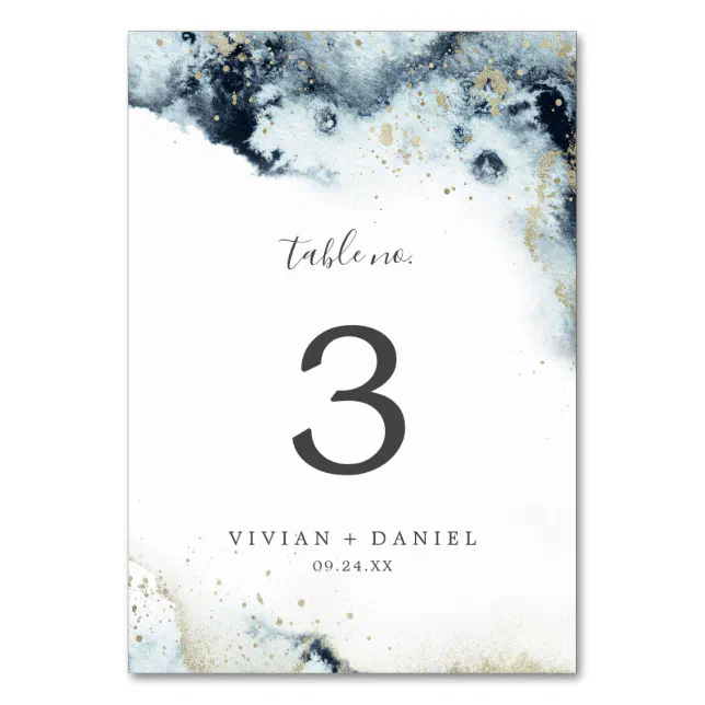 Abstract Navy Watercolor Table Number | Zazzle
