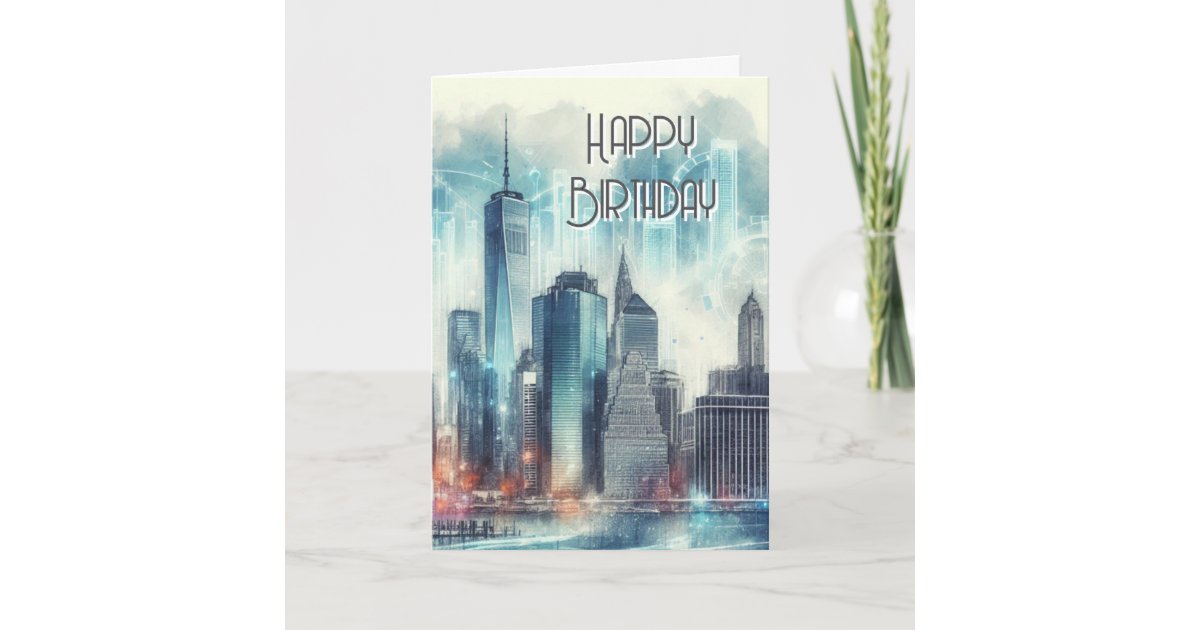 Abstract NEW York Skyline Happy Birthday Greeting Card | Zazzle