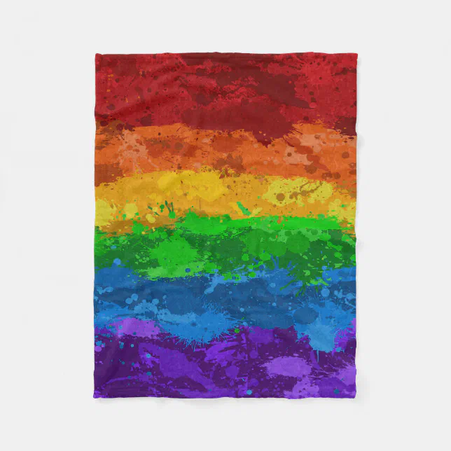 Abstract Paint Splatter LGBTQ Pride Rainbow Flag Fleece Blanket | Zazzle