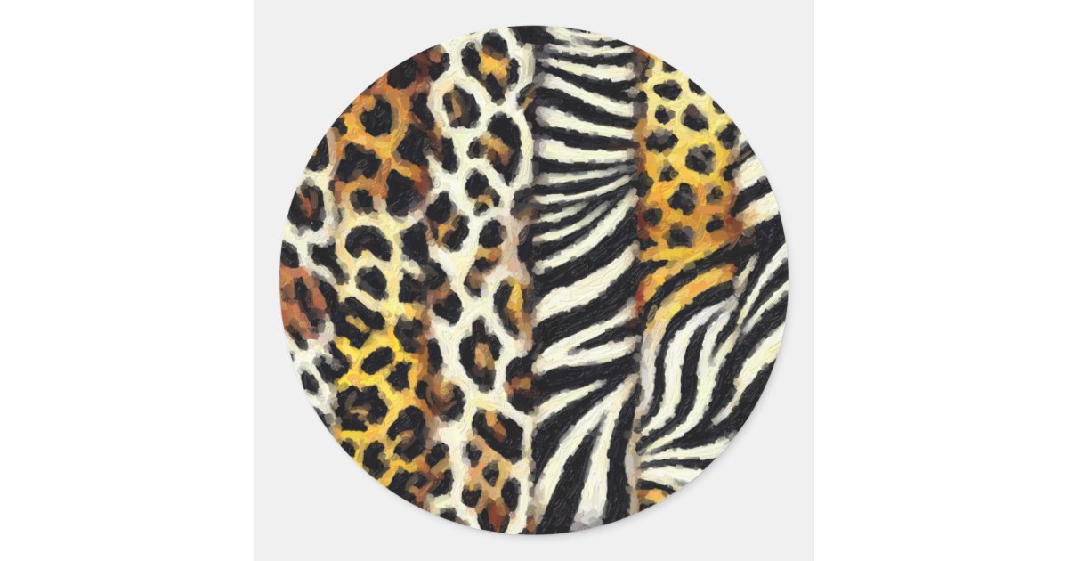 Abstract Painted Mixed Wild Animal Print Classic Round Sticker | Zazzle