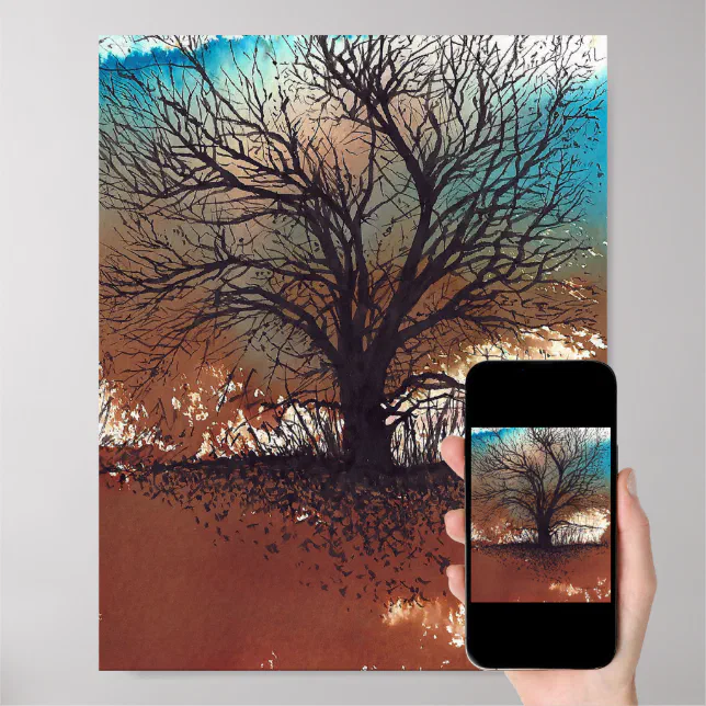Abstract Painting Landscape Tree Art Poster | Zazzle