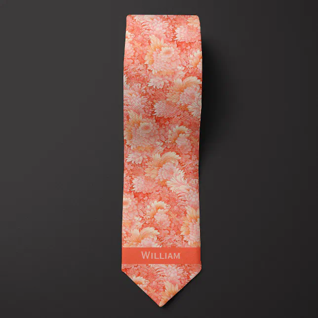 Abstract Peach Floral Neck Tie | Zazzle