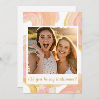 Abstract Peach Yellow Photo Bridesmaid Proposal Invitation | Zazzle
