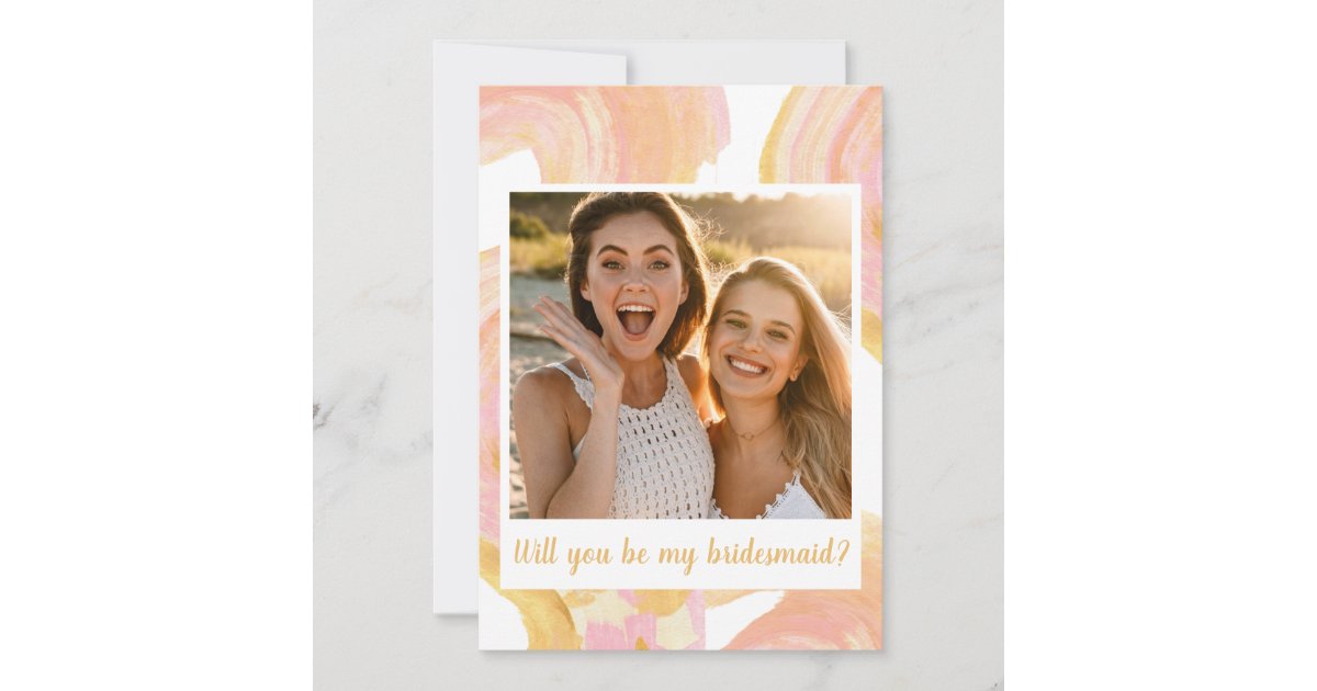 Abstract Peach Yellow Photo Bridesmaid Proposal Invitation | Zazzle