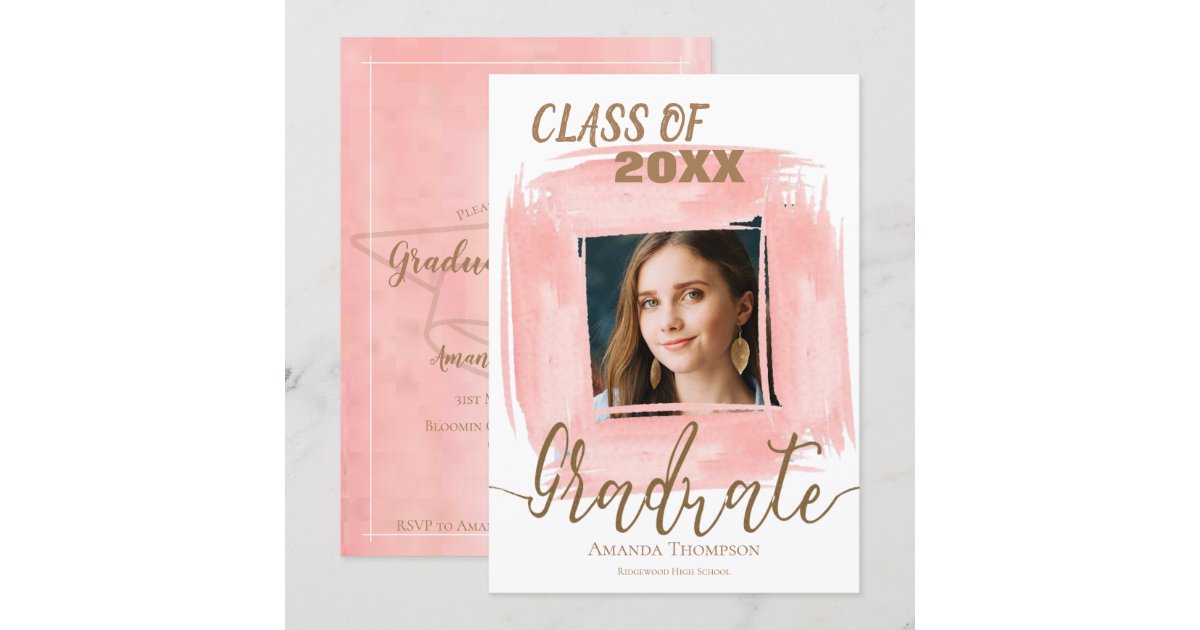 Abstract Pink Class Of 2025 Photo Graduation Invitation | Zazzle
