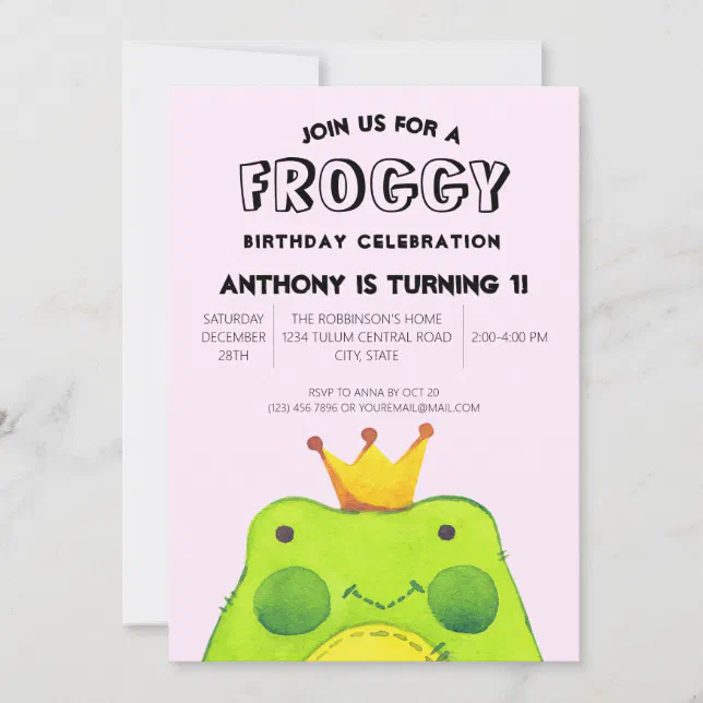 Abstract Pink Modern Simple Cute Green Frog Invitation | Zazzle