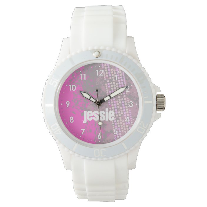 Abstract pink numbered name girls sports watch | Zazzle.com