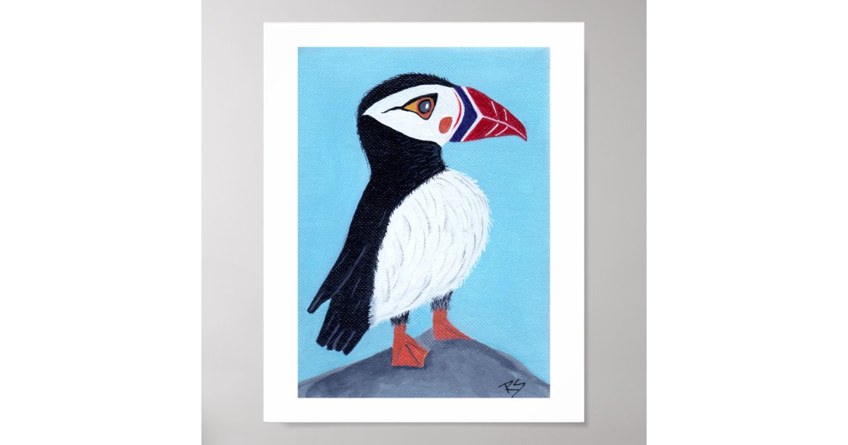 Abstract Puffin Folk Art Poster | Zazzle