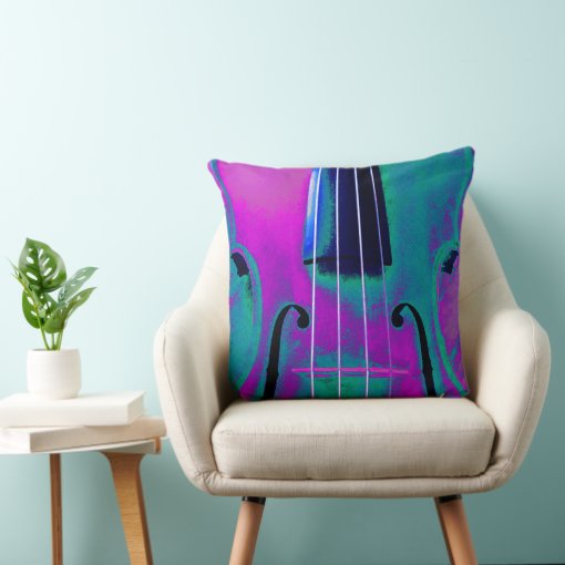 Abstract Purple and Teal Violin Throw Pillow | Zazzle