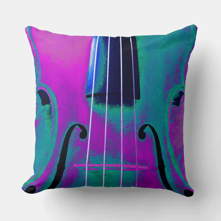 Abstract Purple and Teal Violin Throw Pillow | Zazzle