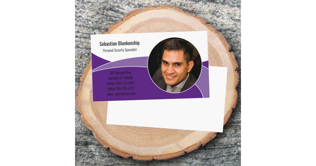 Abstract Purple Security Professional Custom Photo Business Card | Zazzle