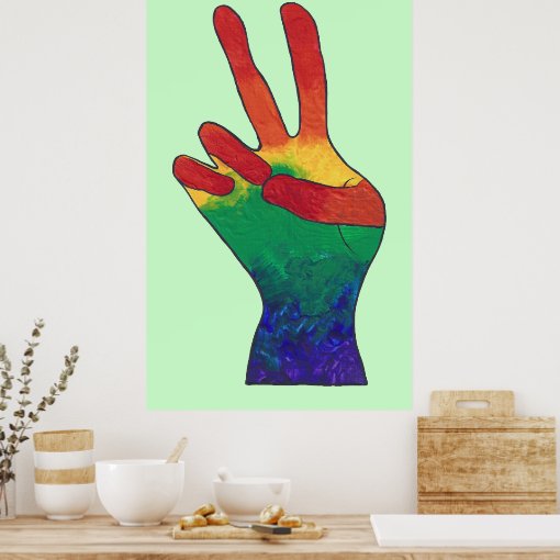Abstract rainbow peace hand sign custom posters | Zazzle