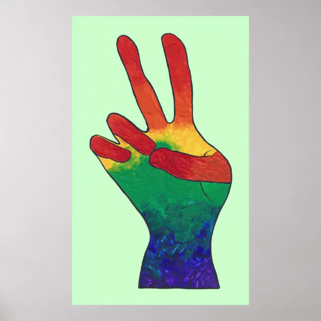 Abstract rainbow peace hand sign custom posters | Zazzle