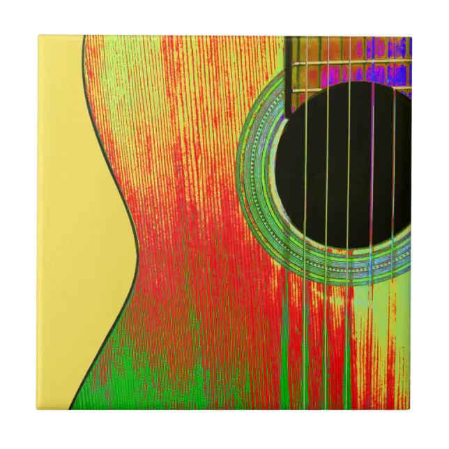 Abstract Red and Yellow Acoustic Guitar Ceramic Tile | Zazzle