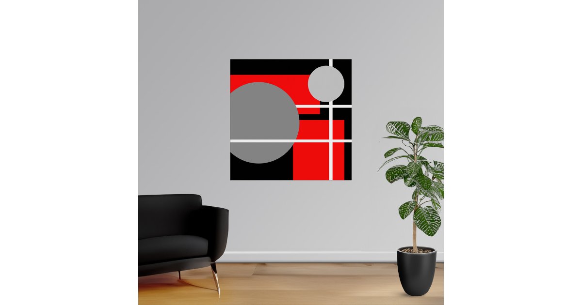 Abstract Red Gray Black White Poster | Zazzle
