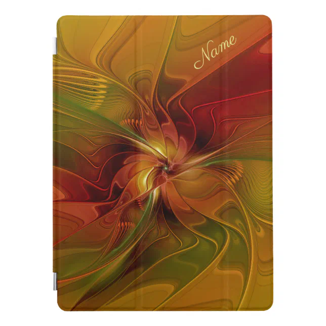 Abstract Red Orange Brown Green Fractal Art Name iPad Pro Cover | Zazzle