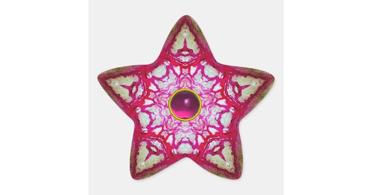 ABSTRACT RED PINK STAR WITH FUCHSIA AMETHYST GEM STAR STICKER | Zazzle
