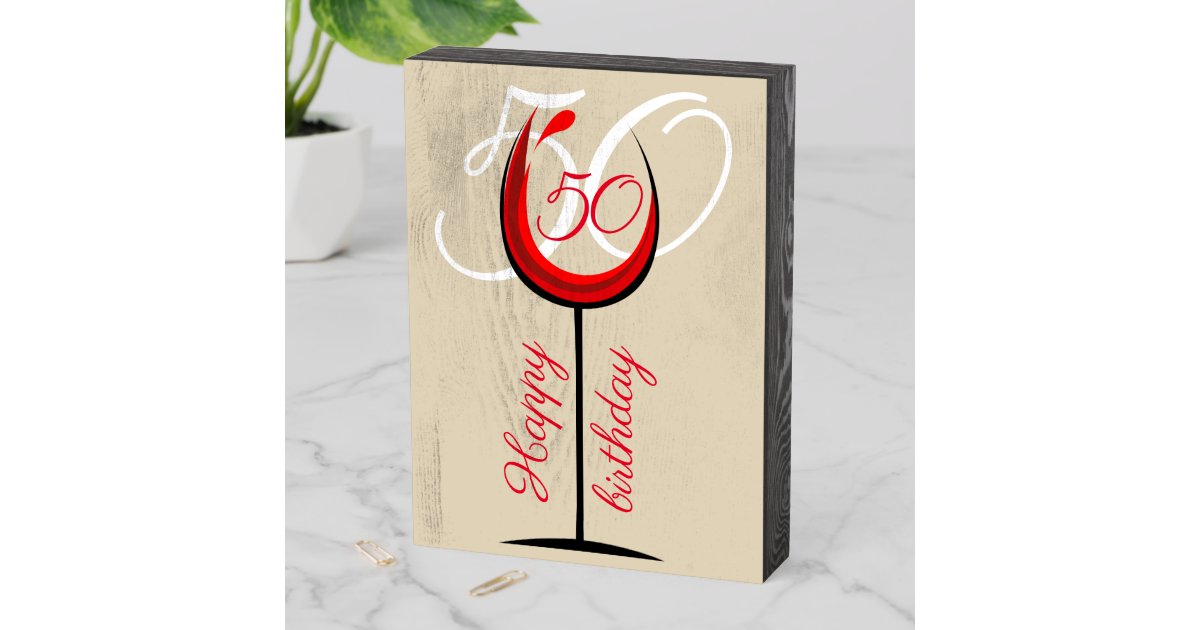 Abstract Red Wine Glass 50th Birthday Wooden Box Sign | Zazzle