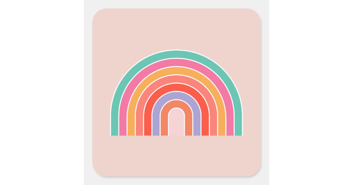 Abstract Retro Colorful Rainbow Square Sticker | Zazzle
