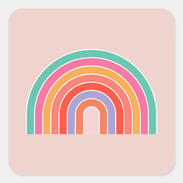 Abstract Retro Colorful Rainbow Square Sticker | Zazzle