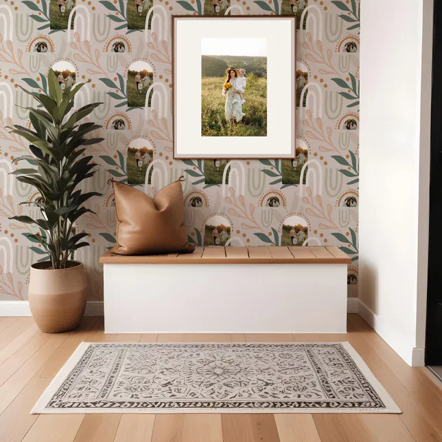 Abstract Retro Floral Boho Family Photo Arch Wallpaper | Zazzle