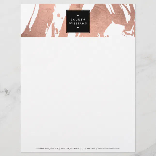 Abstract Rose Gold Brushstrokes on White Letterhead | Zazzle