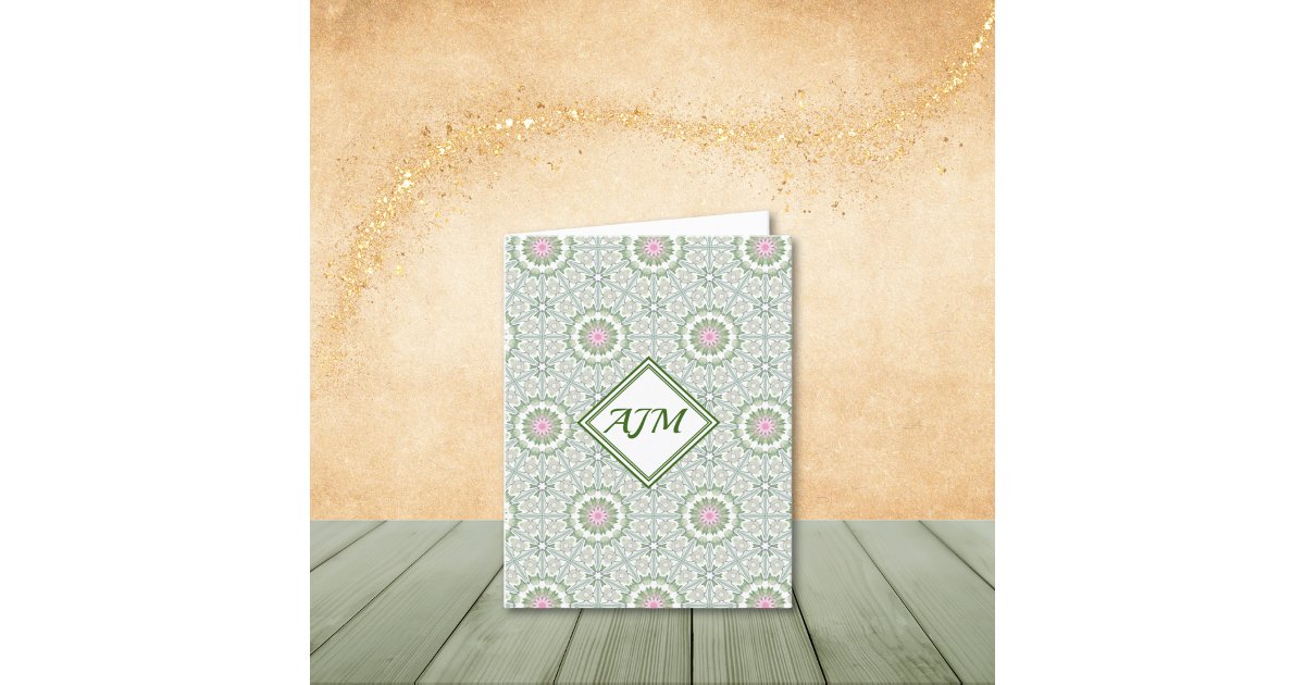 Abstract Sage and Pink Floral Wheels Note Cards | Zazzle