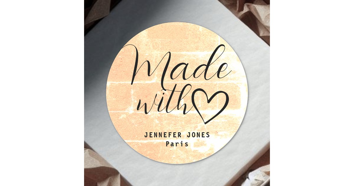 Abstract Simple Minimalist Made With Love Heart Classic Round Sticker ...