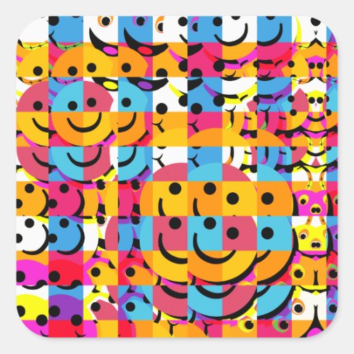 Abstract Smiley Faces Collage Square Stickers | Zazzle
