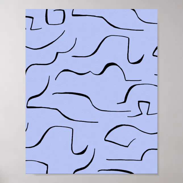 Abstract Squiggly Line Art - Blue Background Poster | Zazzle