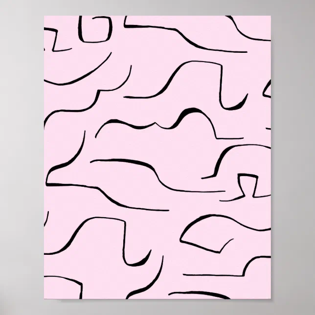 Abstract Squiggly Line Art - Pink Background Poster | Zazzle