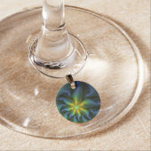 Abstract Star, Shiny Blue Green Golden Fractal Art Wine Charm | Zazzle