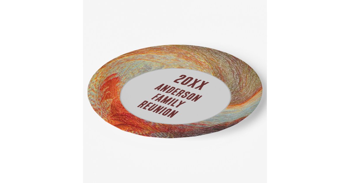 Abstract Swirl Groovy Annual Family Reunion Paper Plates | Zazzle