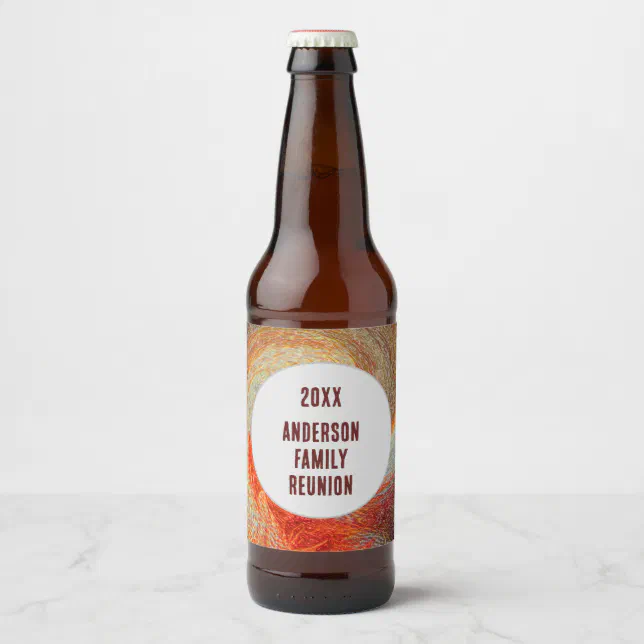 Abstract Swirl Groovy Vibrant Family Reunion Beer Bottle Label | Zazzle
